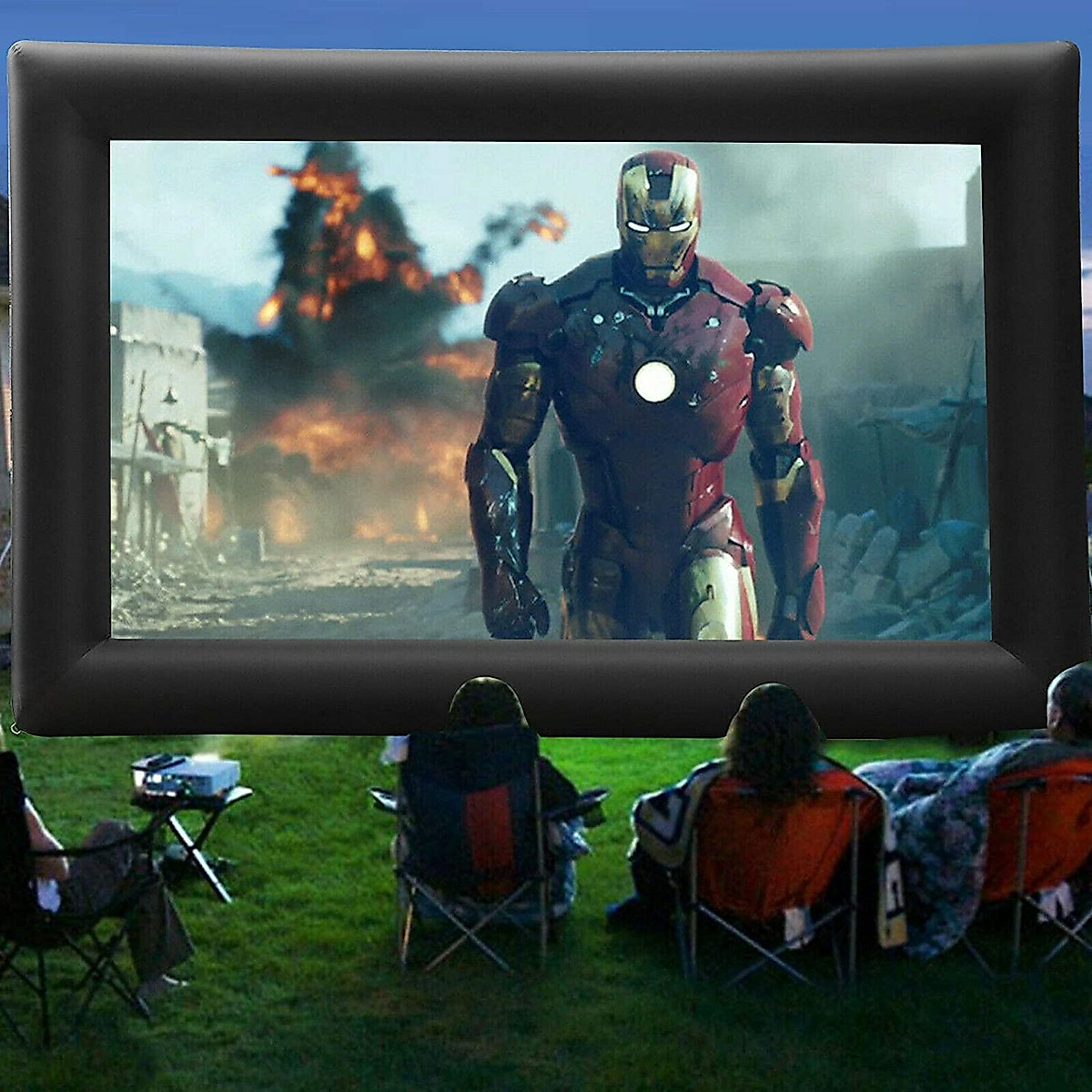 25FT Inflatable Projector Movie Screen, One-Piece Design Front/Rear Projection Mega Theater Screen Outdoor Portable Blow Up Cinema Screen with Air Blower for Family Movie Nights, Backyard Parties