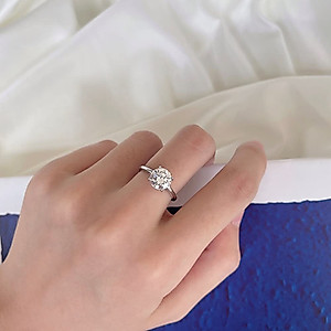 Blocaci Solitaire Engagement Rings for Women 1 Carat Classic Round Moissanite Wedding Rings 925 Sterling Silver 10K 14K 18K Gold Anniversary Promise Rings for Her with Text Engraving (10K Gold)