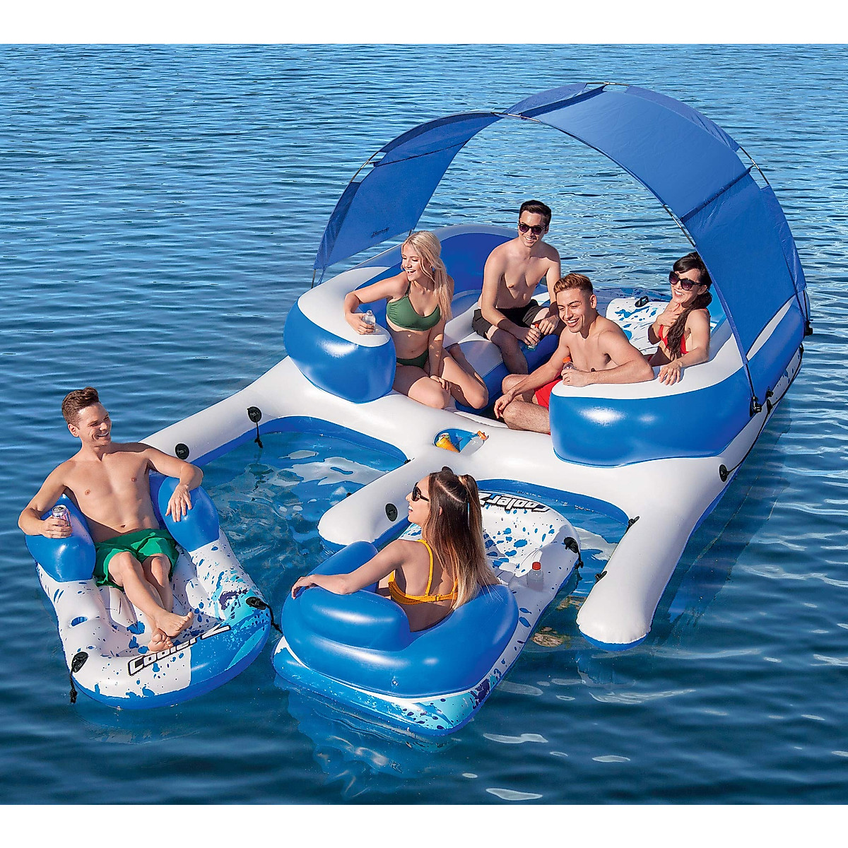 Bestway CoolerZ Tropical Breeze III Inflatable 8-Person Floating Island with UV Sun Shade and Connecting Lounge Rafts