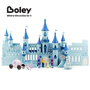 Boley Princess Castle Dollhouse - Small Plastic Doll House Pop-Up Castle Kit with Furniture and Front Lawn Miniatures - 19 Piece Play Set for Girls