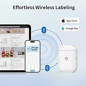 JADENS D11 Pro Portable Bluetooth Label Maker with Tape - Mini Label Printer for Storage, Barcode, Mailing, Office & Home Organizing - Sticker Maker with Multiple Templates, White
