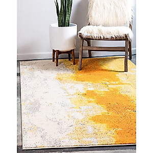 Unique Loom Estrella Collection Bright Colors, Abstract, Modern, Distressed Area Rug, 3' 3" x 5' 3", Yellow/Beige
