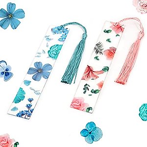Bookmarks for Women Flower Bookmark Cute Floral Bookmarks Transparent Acrylic Bookmarks with Tassels for Women Teacher Kids Book Lovers (Style 4)