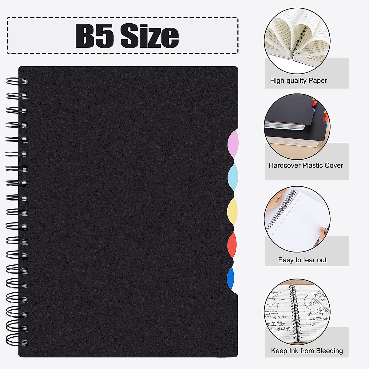 EOOUT 2 Pack Multi Subject Notebook, Spiral Notebook College Ruled with Tabs, 7.5”×10”, Lined Journals with Dividers, 290 Pages, for Gifts, School Office Supplies