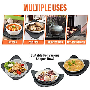 RS Collections 4 Pieces Microwave Bowl or Pot Holders Microwave bowl holder set to keep food warm Heat Resistant Potholder Protector Large Hot Pads Microwave Plate Holder(Gray)