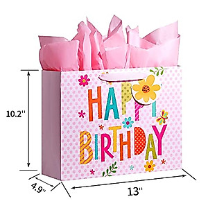 13" Large Gift Bag with Tissue Paper for happy Birthday gift bags for Girls