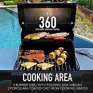 Permasteel 2-Burner Gas Grill | Cast Iron Cooking Grates, Grilling Tools Holder, Foldable Sides, PG-A40201-RD, Cabinet Style, 22000 BTUs – Red