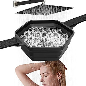Generic Cold Water Ice Cube Barrel for Shower, Silicone Foldable Ice Bath Basin, Rapid Cooling Water Shower Attachment, Hanging Under Shower Head Ice Barrel for Bathing, Black