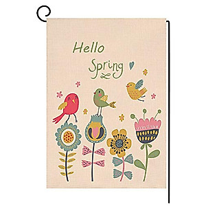 BLKWHT Hello Spring Garden Flag Vertical Double Sided 12.5 x 18 Inch Easter Bird Floal Yard Decor