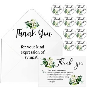Marspark 100 Sets Funeral Thank You Cards with Envelopes and Message Thank You Sympathy Cards Inside Memorial Card Bereavement Cards with Stickers for Funeral Loved Ones Celebration of Life(Lily)