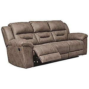 Signature Design by Ashley Stoneland Faux Leather Manual Pull Tab Reclining Sofa, Light Brown