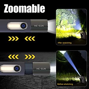 MC-ELIN Rechargeable Flashlight,USB C High Lumens Zoomable Small LED Flashlight 4 Modes Plastic Lantern Torch with Side Light Carabineer Clip Portable Flash Lights for Camping Emergency Cycling