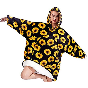 vavalad Sunflower Wearable Blanket Sweatshirt Sherpa Oversized Hoodie TV-Blanket with Sleeves and Pockets for Adults Men Women Teens One Size Fits All