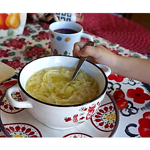 20-ounce Footed Ceramic White Soup Cereal Bowls with Handles - Set of 4 - Fox Folk Art Dinnerware Crocks