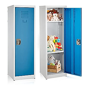 AdirOffice Kids Steel Metal Storage Locker - for Home & School - with Key & Hanging Rods (48 in 1 Door, Blue)