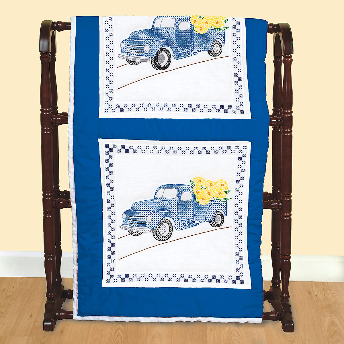 Jack Dempsey Quilt Blocks 18X18 W Flower DEL, White