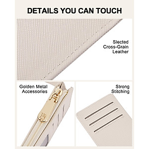 BOSTANTEN Slim Wallet Women RFID Blocking Card Holder Leather Bifold Wallet with Zipper Pocket Beige