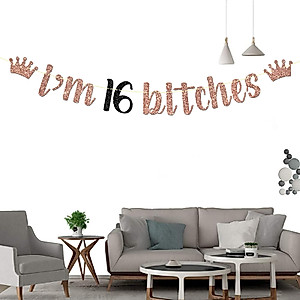 Rose Gold Glitter I’m 16 Bitches Banner - Happy 16th Birthday Banner - Girl's 16th Birthday Party Decorations - Sixteen Years Old Birthday Banner