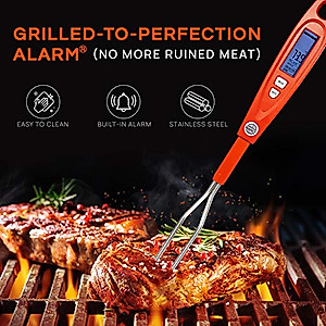 Digital Meat Thermometer Fork for Grilling & BBQ with Ready Alarm, Pro Temp Points for Quick Accurate Temperature on Steak, Pork, Chicken & Hot Grilled Food on Patio or Outside Kitchen