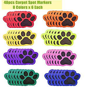 48pcs Carpet Markers Velcro Spot Markers for Classroom Floor Carpet Spots for Kids, Sitting Dots for Kids Carpet Spots for Kids, Teachers, Preschool and Kindergarten Paws Shape