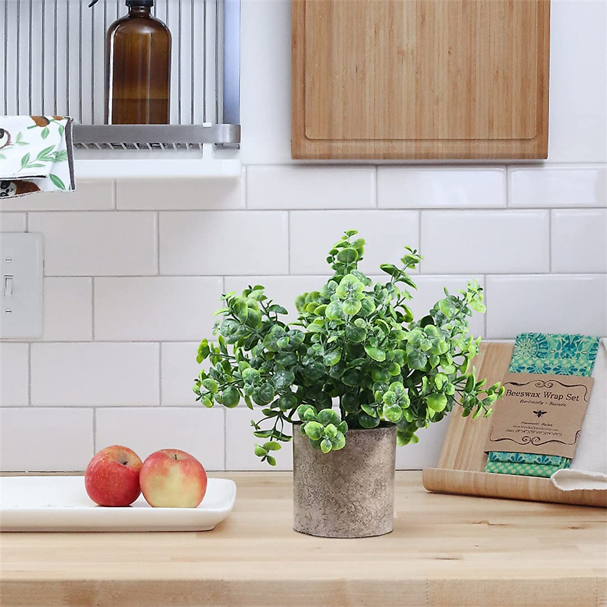 WOS Small Potted Artificial Plants, Artificial Plants, Plastic Green Plants, Suitable for Home Office Garden Decoration, Indoor and Outdoor, 3Piece Set