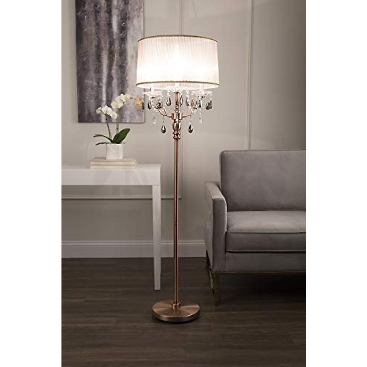 OK LIGHTING OK-5126F OK-5126f Rosie Crystal Floor Lamp Deer Antler Inspired, 18" x 18" x 62"