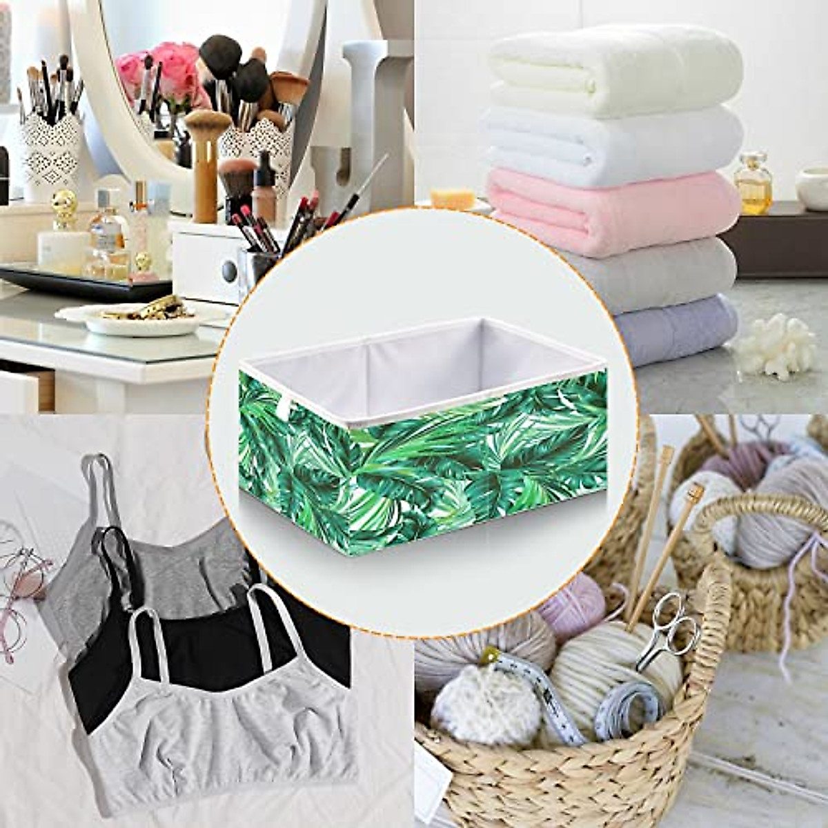 Kigai Tropical Leaves Cube Storage Bins - 11x11x11 In Large Foldable Storage Basket Fabric Storage Baskes Organizer for Toys, Books, Shelves, Closet, Home Decor