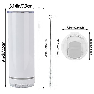 INSTOME Music Speaker Tumbler,Straight Music Tumbler with Straw and Lid,Speaker Tumbler Cup with Detachable LED Light for Valentine's,Father's Day,Mother's Day,Birthday Gift (20oz, bse)