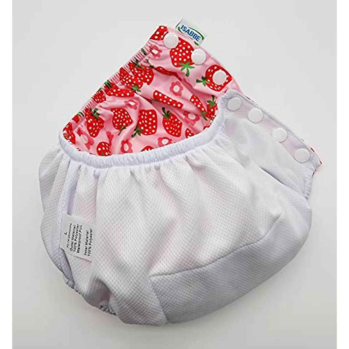 ISABBE Reusable Swim Diaper for Babies & Toddlers - Perfect Nappy for Swimmers in Pool or Beach - Great for Little Boys and Girls. (Pack of 2, Large Pink Strawberry)