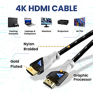 Aurum Ultra 4K HDMI Cable 25 ft Braided High-Speed HDMI Cord Supports TV, Gaming, Ethernet, HDR, ARC, UHD, 3D, HDTV, 10.2 Gbps Compatible with PC, Laptop PS3, PS4, Xbox, Roku, Blue-ray, 2 Pack