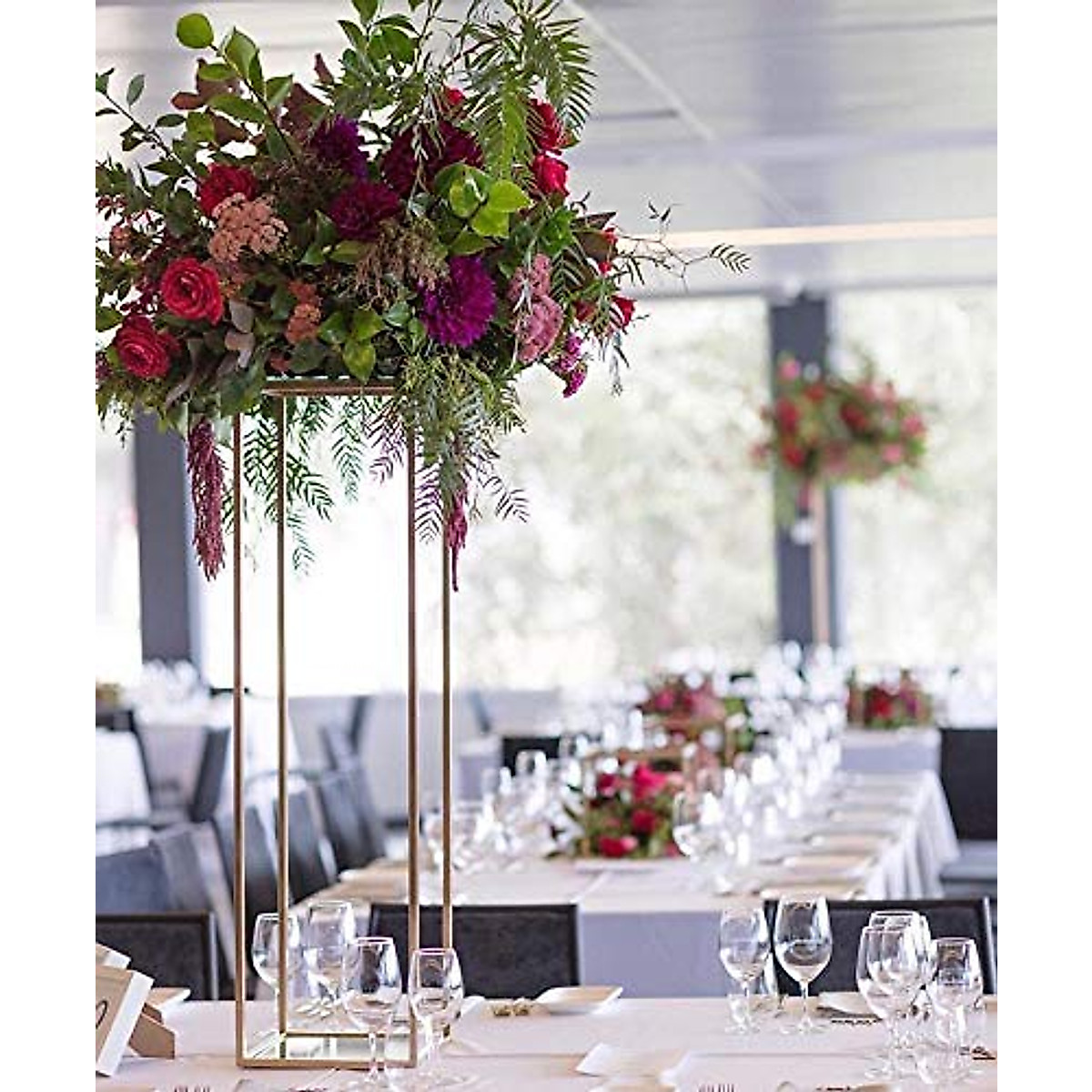 Everbon Pack of 2 31.5 Inch Tall 9.84 Inch Diameter Gold Floor Vases Flowers Vase Metal Column Wedding Centerpiece Stand Display Rack Marriage Aisle Decoration Pillar for Event Party Decor