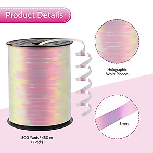 500 Yards Iridescent White Ribbon Metallic Balloon Curling Ribbon for for Party Festival Art Craft Decor,Florists, Weddings, Crafts and Gift wrap (Iridescent White)
