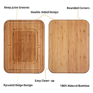 Wood Turkey Carving Cutting Board, Bamboo Heavy Duty Meat Cutting Board for Kitchen, Large Chopping Board, Butcher Block Serving Tray With Juice Groove and Pyramid Spikes Stabilizes Meat While Carving