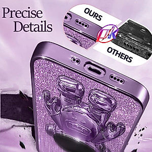 Buleens Astronaut iPhone 13 Mini Case, Clear with Glitter & Spaceman Stand, Purple