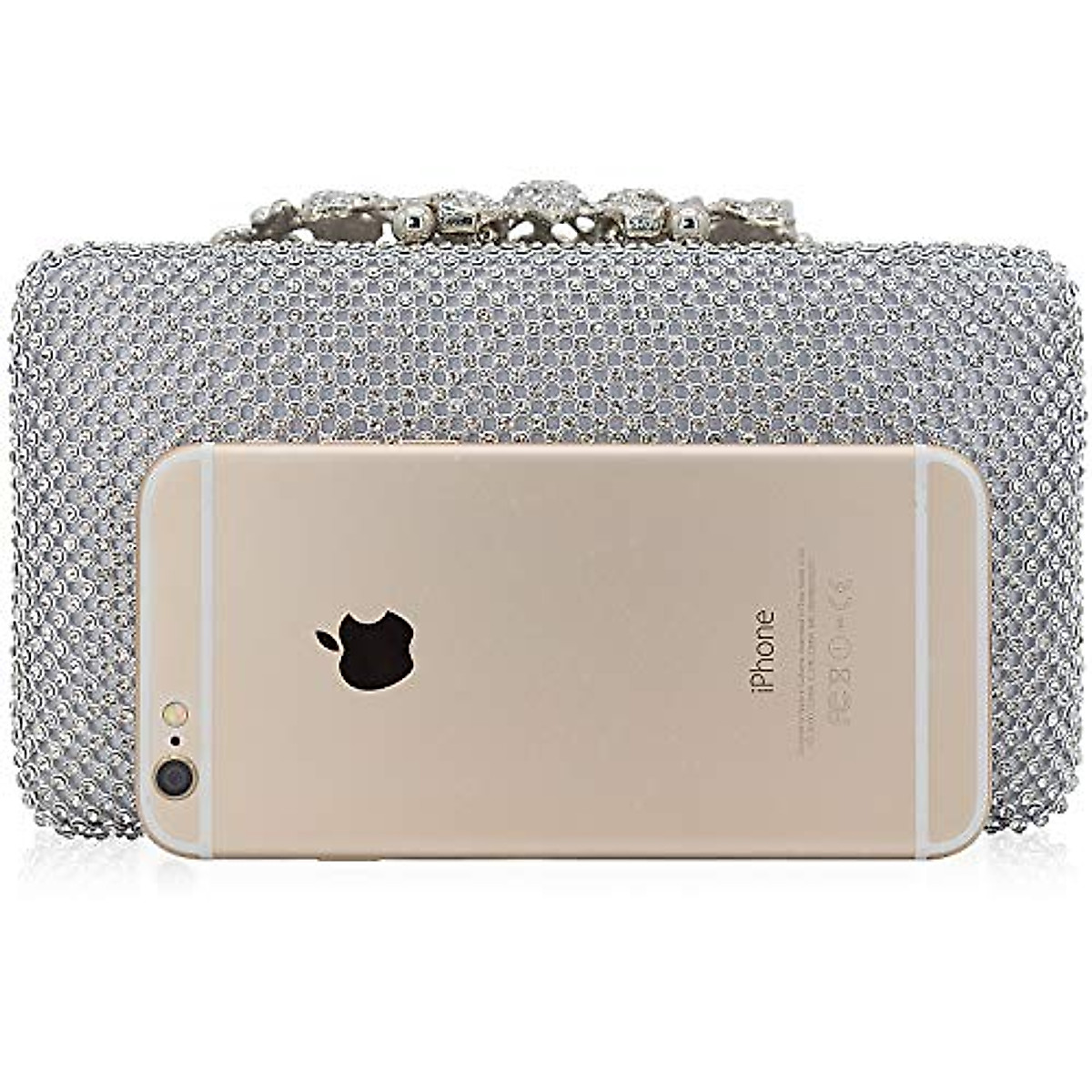 MagicLove Womens Evening Bag with Flower Closure Rhinestone Crystal Clutch Purse for Wedding Party Silver