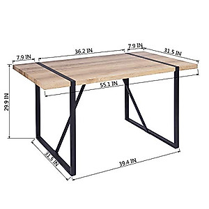 Modern Rectangular Dining Table, 31.5" x 55.1" Farmhouse Wood Kitchen Desk with Long Veneer Top and X-Shaped Steel Base, for 6 Living Room Small Spaces Dinning, Oak & Black