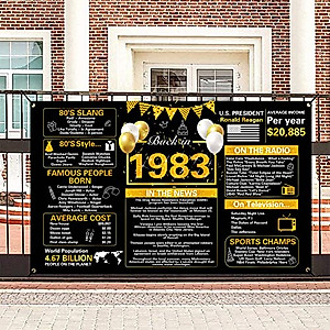Crenics Black Gold 40th Birthday Decorations, Vintage Back in 1983 Birthday Backdrop Banner, Large 40 Years Old Birthday Anniversary Poster Photo Background Party Supplies for Women Men, 5.9 x 3.6 Ft