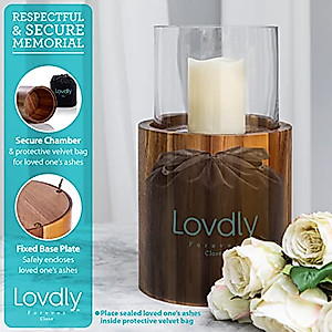 Lovdly Cremation Urn for Human Ashes, Large-Medium Keepsake Urns for Adult & Pet Ashes, Decorative Urn Made from Premium Wooden Base with Glass Top & Flameless LED