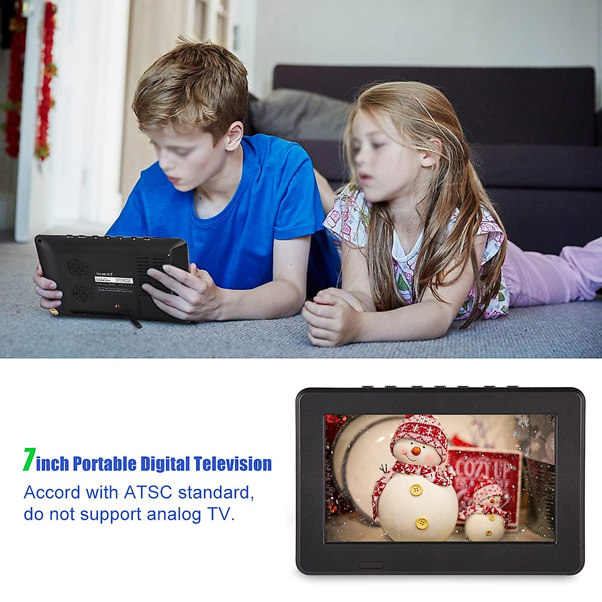 ciciglow 7'' Portable TV,1080P 16:9 HD Digital Television Color TFT-LED Rechargeable Battery Operated TV with Antenna,USB, Headphone Jack, AV Inputs,Small Memory Card Slot,for Kids Car Home