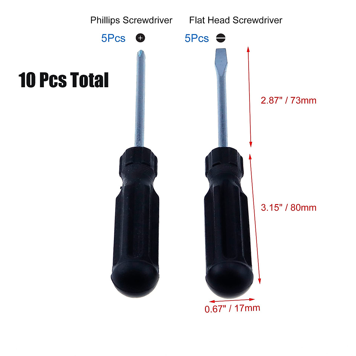 Pastlla 10Pcs Screwdrivers Set, 5 Phillips Screwdriver & 5 Flat Head Screwdriver Magnetic Screwdriver Set for Fastening, Loosening Screws, Repairing Home Improvement Craft (Black, 6 Inch)