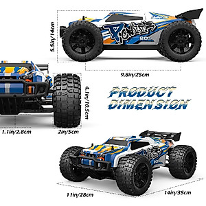 Holyton 1:10 Large High Speed Remote Control Car with LED Shell Lights, 48+ KM/H, 4WD Offroad Monster Truck for Adults & Kids, Hobby RC Truck Vehicle, 2 Battery Crawler Toy Gift for Boy