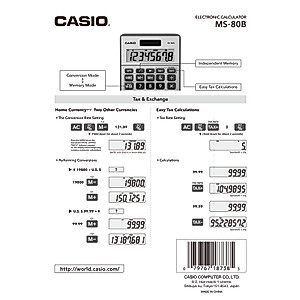 Casio MS-80B Standard Function Desktop Calculator,Black 147D×103W×28.8H mm