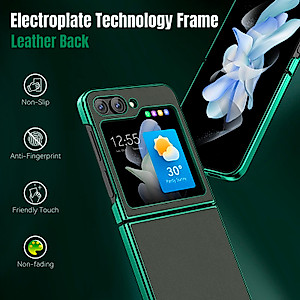 MATEPROX Phone Case for Samsung Galaxy Z Flip 5 Case, Slim Thin Lightweight Protective Phone Case with Non-Slip Leather Back with Electroplated Frame for Samsung Galaxy Z Flip 5 5G-Green