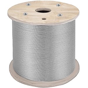 VEVOR Stainless Steel Cable Railing 1/8"x 500ft, Wire Rope 316 Marine Grade, Braided Aircraft Cable 1x19 Strands Construction for Deck Rail Balusters Stair Handrail Porch Fence
