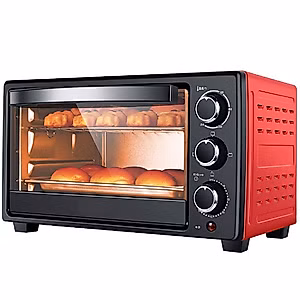 Mini Oven 23 L,Electric Oven 1300 W Adjustable Temperature 70-250 ℃ and 60 Minutes Timer with 3 Heating Functions for Baking Cooking Grill (Red) (Red)