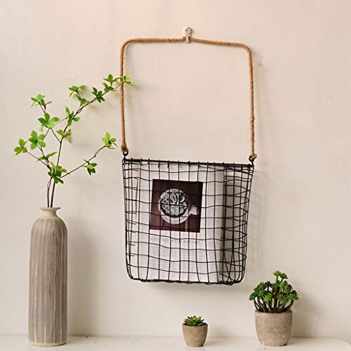 Storage Newspaper Baskets Wall-Mounted Basket Home Magazine Rack Shelf Newspaper Iron Decoration Flower Basket Retro and Beautiful (Color : Black, Size : 27 * 60cm)