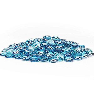 [18 Pound] Fire Glass Beads Fireglass Drops for Gas Fire Pit Fireplace Azure Blue Luster Reflective Decorative Glass Gems Rocks Pebbles Stone for Vase Fillers Fish Tank Aquarium Decoration (Azure)