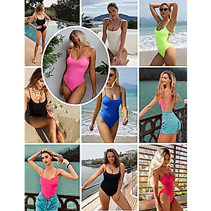 ZAFUL Ribbed One Piece Swimsuit for Women Open Back Cheeky Bathing Suit with Removable Pads Full Lining Lemon Yellow L