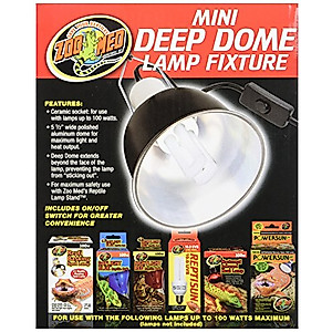 Zoo Med Mini Deep Dome Lamp Fixture with 5.5-Inch Dome, Black