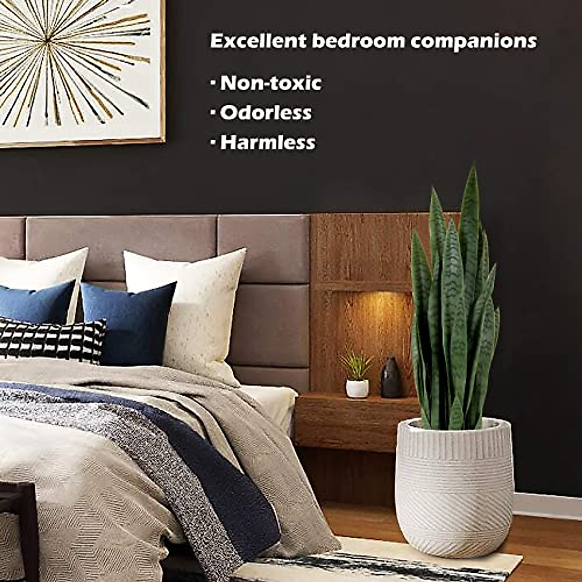 Worth Garden 3ft Artificial Snake Plant Fake Sansevieria Indoor Outdoor, 28 Thick Leaves Lifelike Faux Silk Plant, Home Decor Mother in Law Tongue Plant 35in, Black Pot & 20g Dry Moss Included, Green